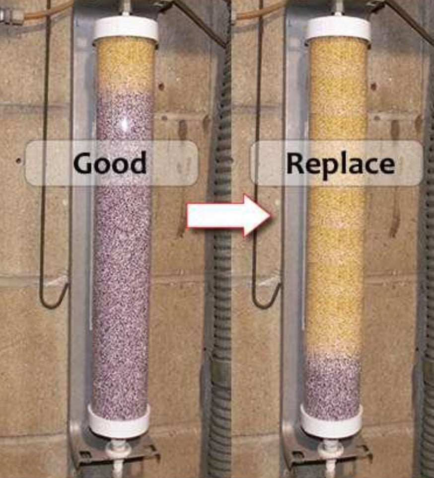 How do I know when my water demineralizer cartridge needs to be changed?